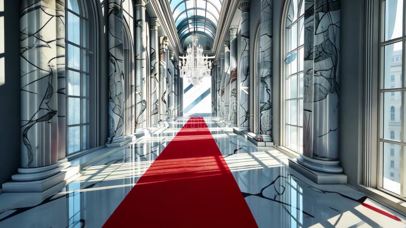 Luxurious Hallway Featuring Tall Columns, a Red Carpet, and Exquisite ...