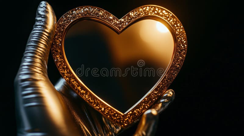 A Luxurious Heart-shaped Mirror with a Golden Frame Stock Image - Image ...