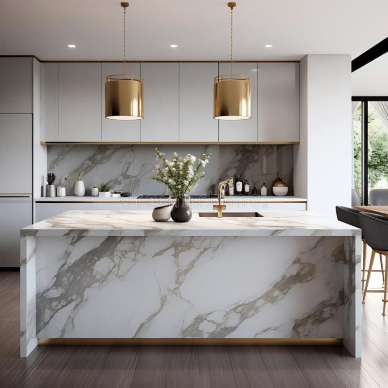 Luxurious High End Kitchen with Stainless Appliances Marble and Glass ...