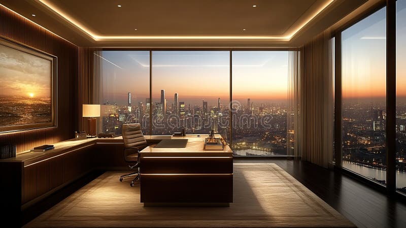 Luxurious, High-rise Executive Office with Panoramic City Views Stock ...