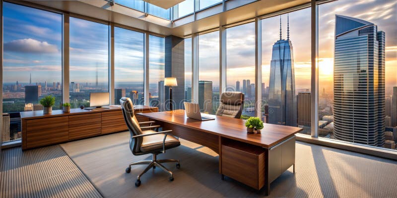 Luxurious High-rise Office with Expansive Metropolitan Scenery Stock ...