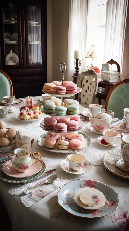 Luxurious High Tea Party in a Classic Elegant Interior with Sweets and ...