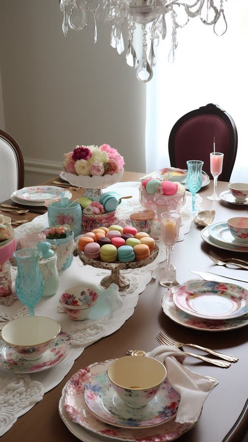 Luxurious High Tea Party in a Classic Elegant Interior with Sweets and ...