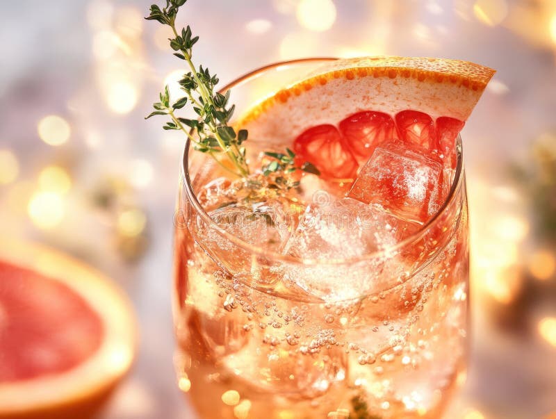 Luxurious Highball Cocktail with Grapefruit Slice and Fresh Thyme ...