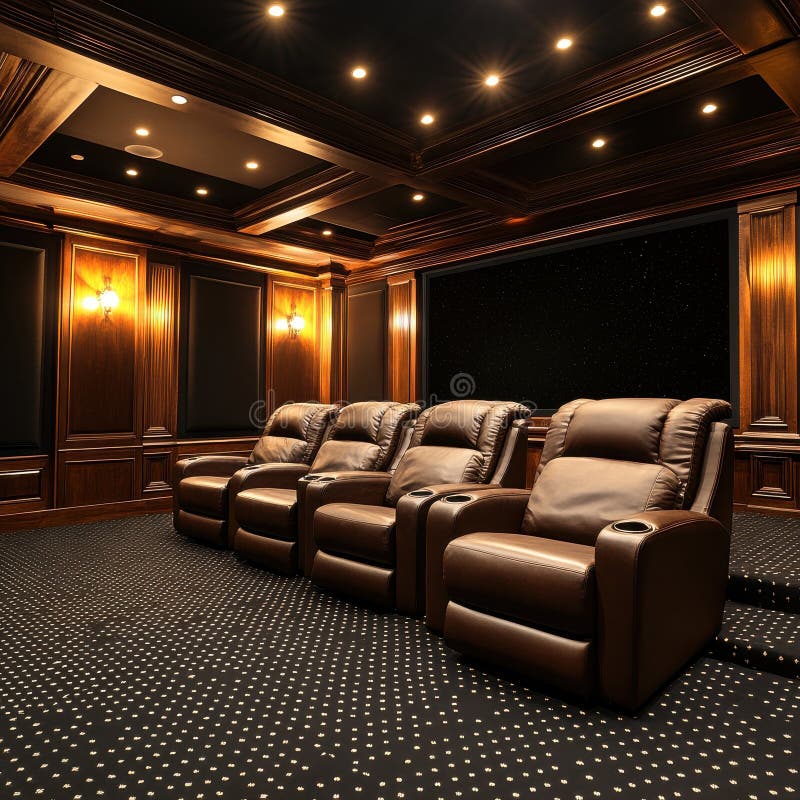 Luxurious Home Theater with Plush Seating and Starry Ceiling Design ...