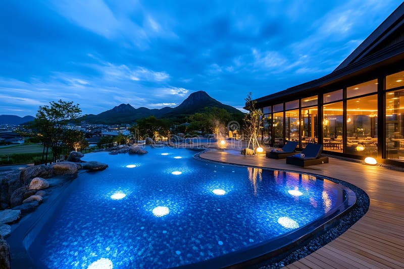 A Luxurious Hot Spring Resort with Multiple Steaming Pools Overlooking ...