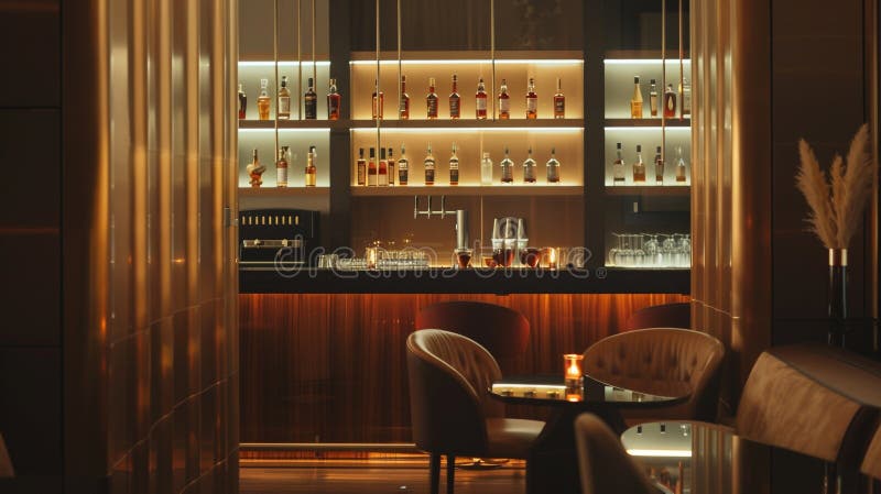 Luxurious Hotel Bar Featuring Plush Seating and Ambient Lighting Stock ...
