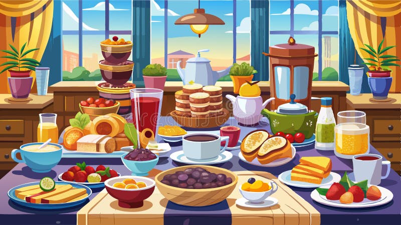 A Luxurious Hotel Breakfast Buffet Scene, Featuring an Elegant Spread ...