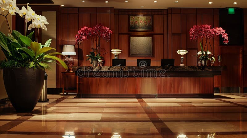 Luxurious Hotel Check-in Counter with Attentive Staff Stock ...