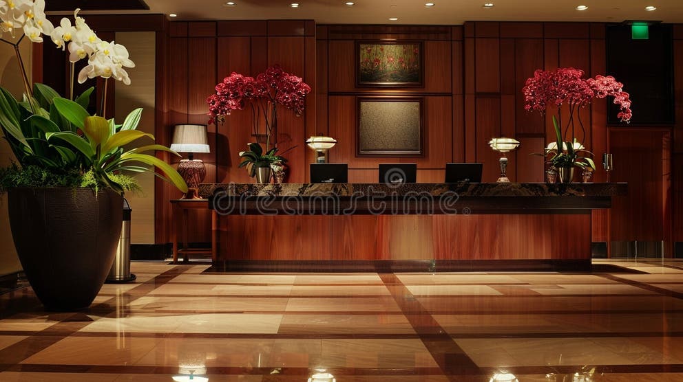 Luxurious Hotel Check-in Counter with Attentive Staff Stock ...