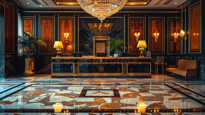 Luxurious Hotel Check-in Counter with Opulent Decor Stock Illustration ...
