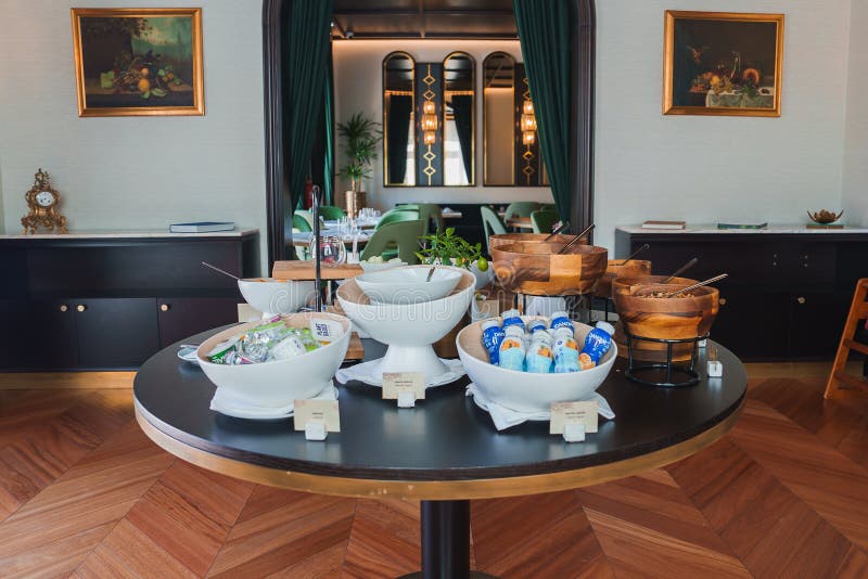 Luxurious Hotel Dining Area with Elegant Buffet Table and Sophisticated ...