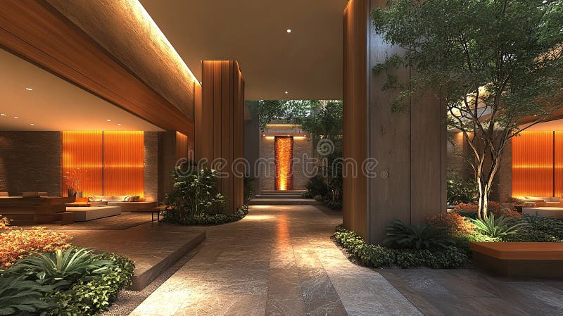 Luxurious Hotel Lobby Atrium Garden Oasis Stock Photo - Image of ...