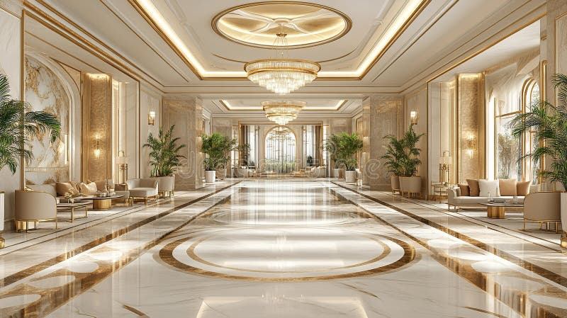 Luxurious Hotel Lobby with Elegant Gold Accents Stock Illustration ...