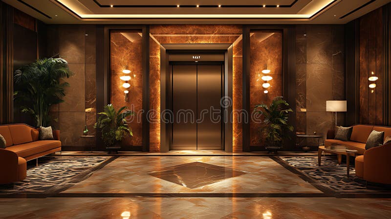 Luxurious Hotel Lobby Elevator Night Interior Design Stock Illustration - Illustration of ...
