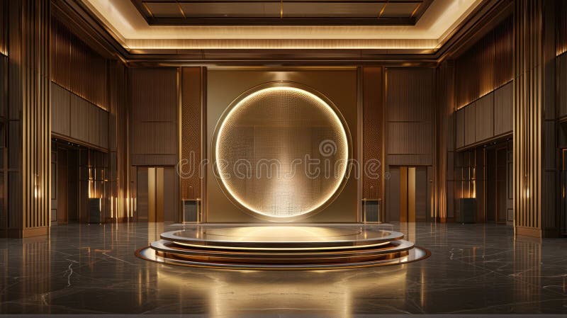 Luxurious Hotel Lobby with Gold Accents and a Circular Podium Stock ...