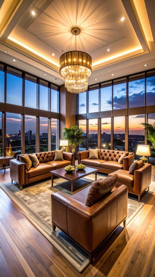 Luxurious Hotel Lobby with Modern Elegant Decor Large and Chandelier ...