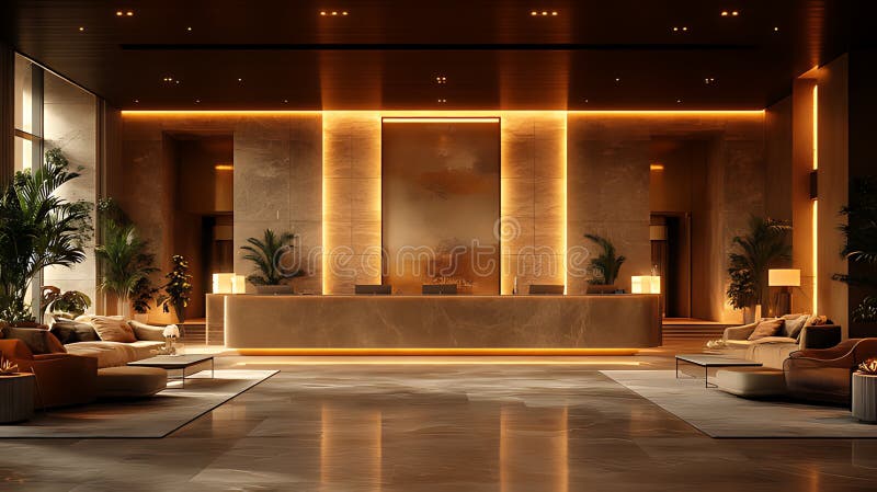 Luxurious Hotel Lobby Reception, City View, Evening Stock Illustration ...