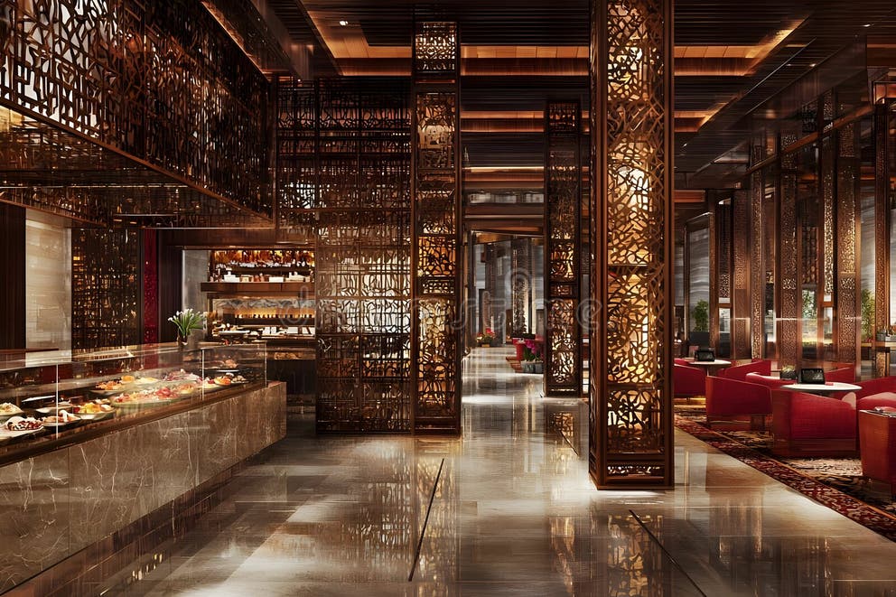 Luxurious Hotel Lobby Restaurant Buffet Stock Illustration ...