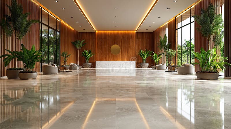 Luxurious Hotel Lobby, Tropical View, Marble Floor, Reception Desk ...