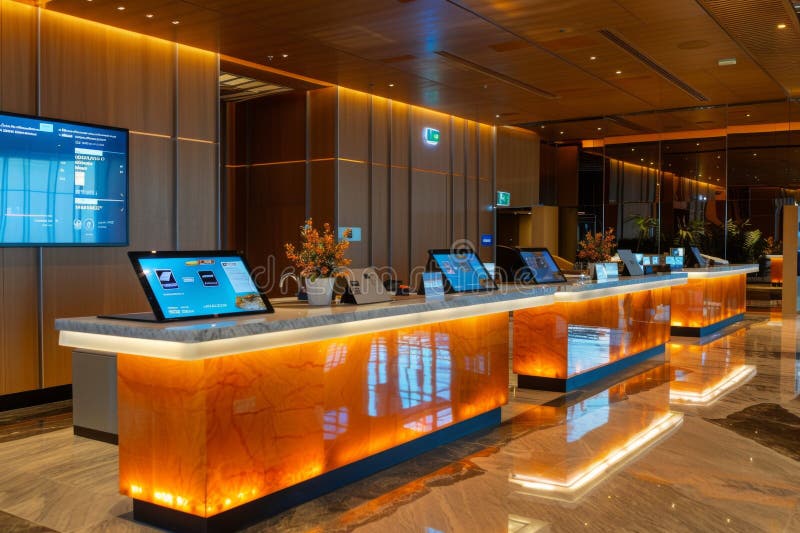 Luxurious Hotel Reception Interior Featuring Elegant Marble and Wood ...