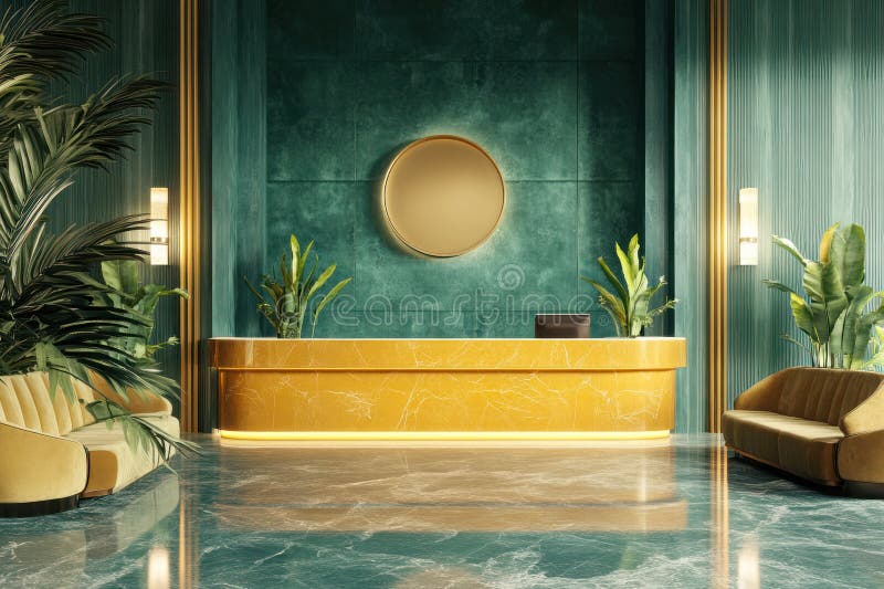 Luxurious Hotel Reception Interior with Modern Design Featuring Marble ...