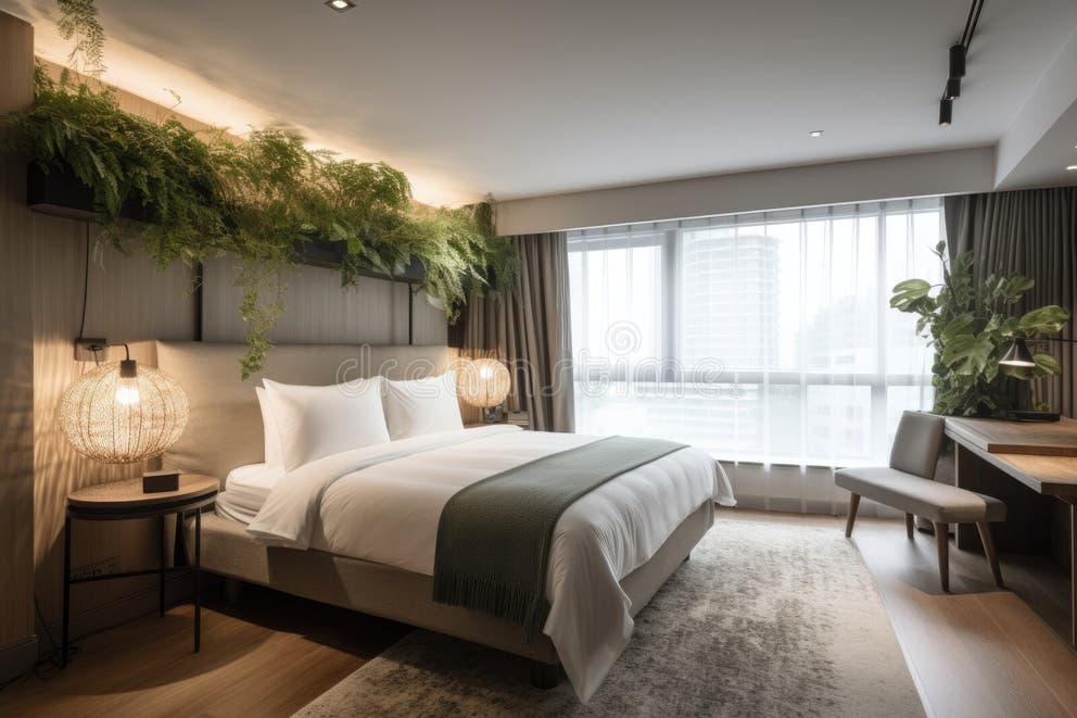 Luxurious Hotel Room, with Indoor Plants and Greenery Creating a Serene ... Luxurious Hotel Room, with Indoor Plants and Greenery Creating a Serene ...