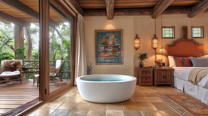 Luxurious Hotel Room with Soaking Tub, Forest View, and Balcony with ...