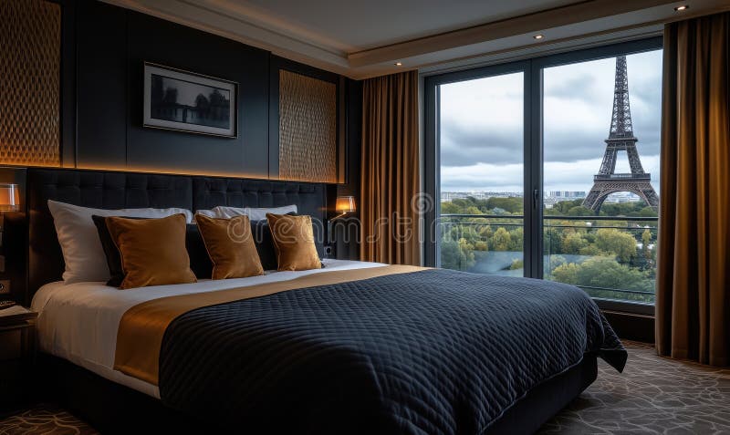 Luxurious Hotel Room with Stunning View of Eiffel Tower in Paris Stock ...