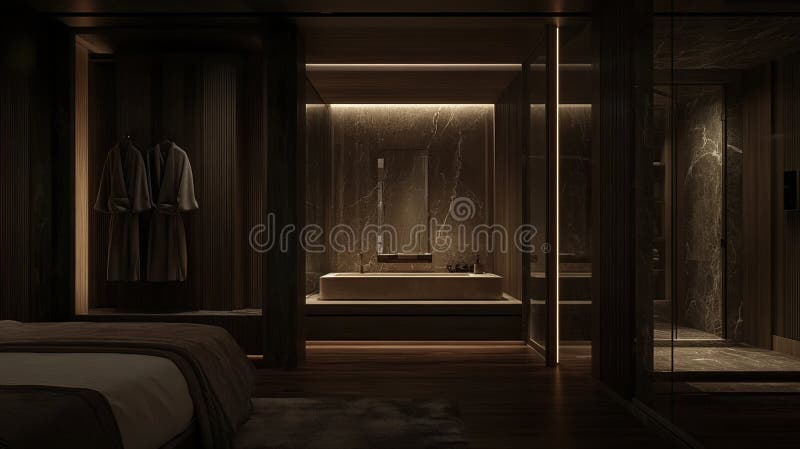 Luxurious Hotel Suite Bathroom Night Interior Design Stock Photo ...