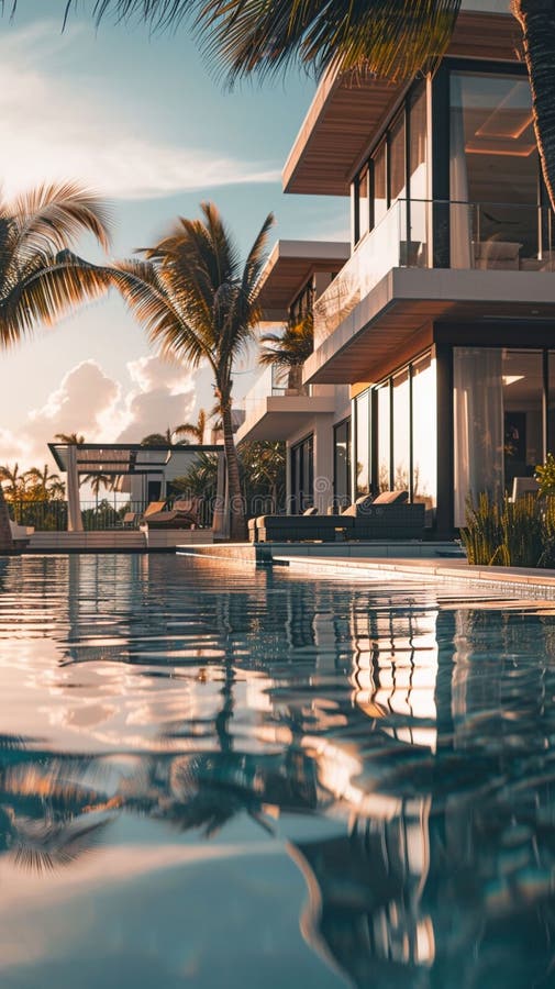 Luxurious House with Front Pool Stock Illustration - Illustration of ...