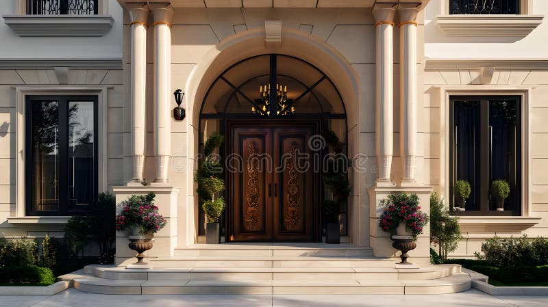 Luxurious House with Grand Entrance Stock Illustration - Illustration ...