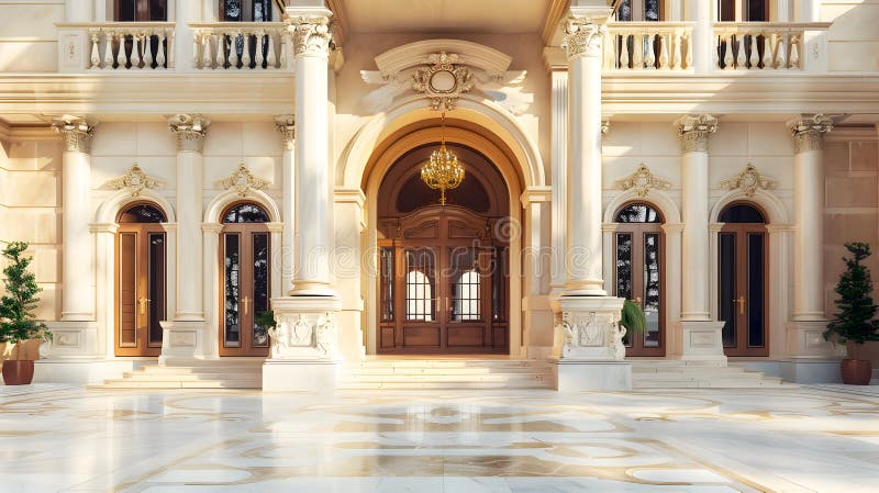 Luxurious House with Grand Entrance Stock Illustration - Illustration ...