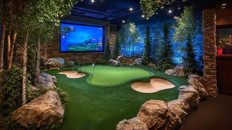 High-end Indoor Golf Simulator with Putting Green and Sand Bunkers ...