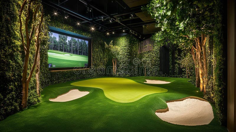 High-end Indoor Golf Simulator with Putting Green and Sand Bunkers ...