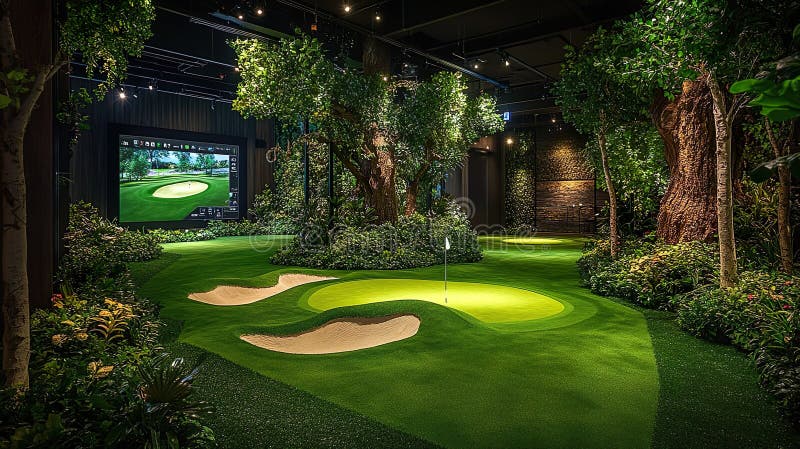 High-end Indoor Golf Simulator with Putting Green and Sand Bunkers ...