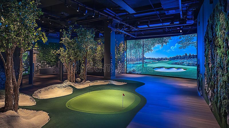 High-end Indoor Golf Simulator with Putting Green and Sand Bunkers ...
