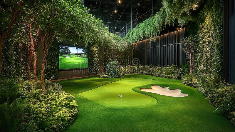 High-end Indoor Golf Simulator with Putting Green and Sand Bunkers ...