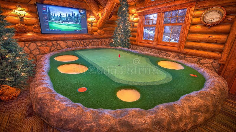 High-end Indoor Golf Simulator with Putting Green and Sand Bunkers ...