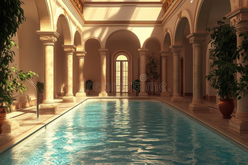 Luxurious Indoor Pool with Classic Architecture Stock Image - Image of ...