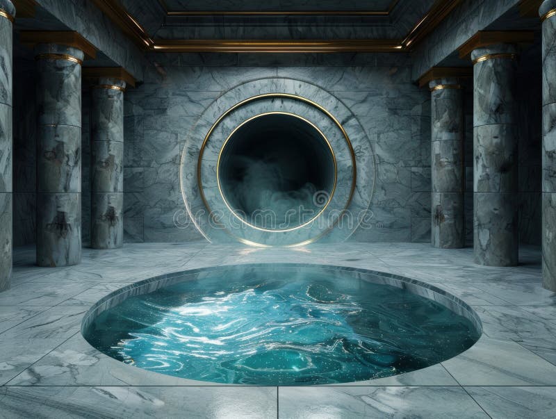 Luxurious Indoor Pool with Marble Columns and Circular Design Stock ...