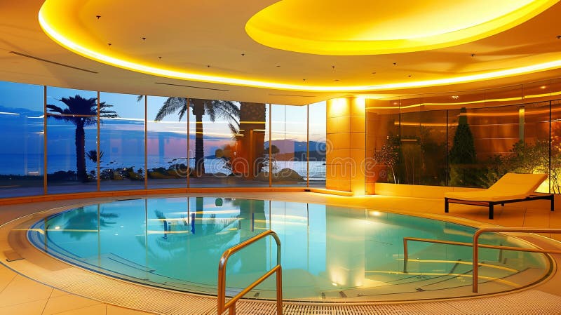 Luxurious Indoor Pool Ocean View Sunset Stock Photos - Free & Royalty ...