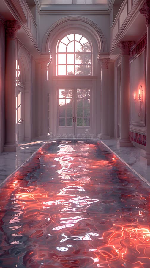 Luxurious Indoor Pool with Sunset Lighting and Tall Columns Stock Image ...