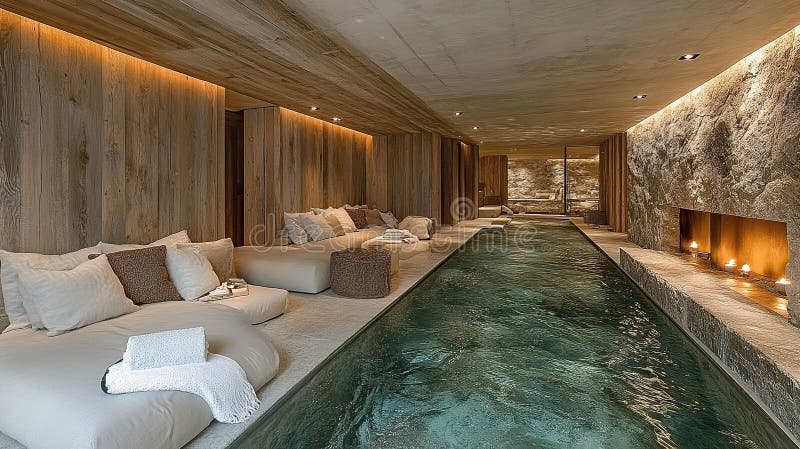 Luxurious Indoor Spa Pool with Lounge Seating Stock Illustration ...