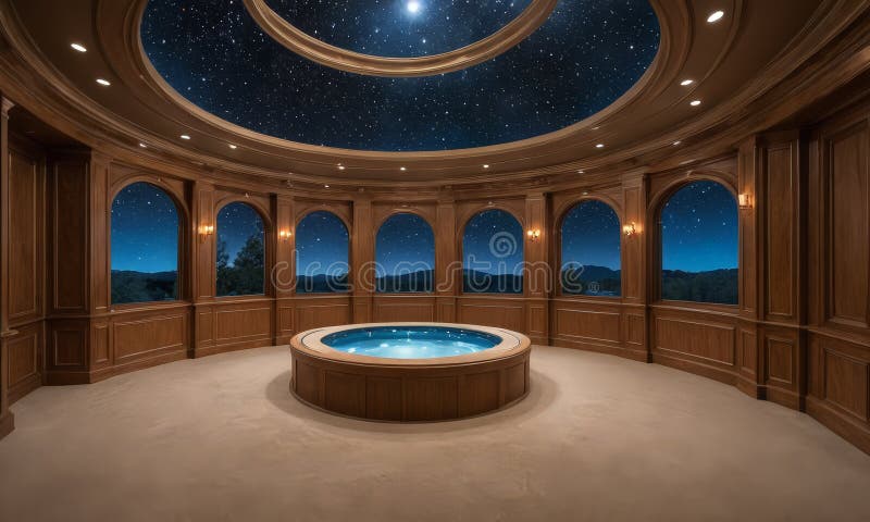 Luxurious Indoor Space Features Circular Pool with Starry Night Sky ...