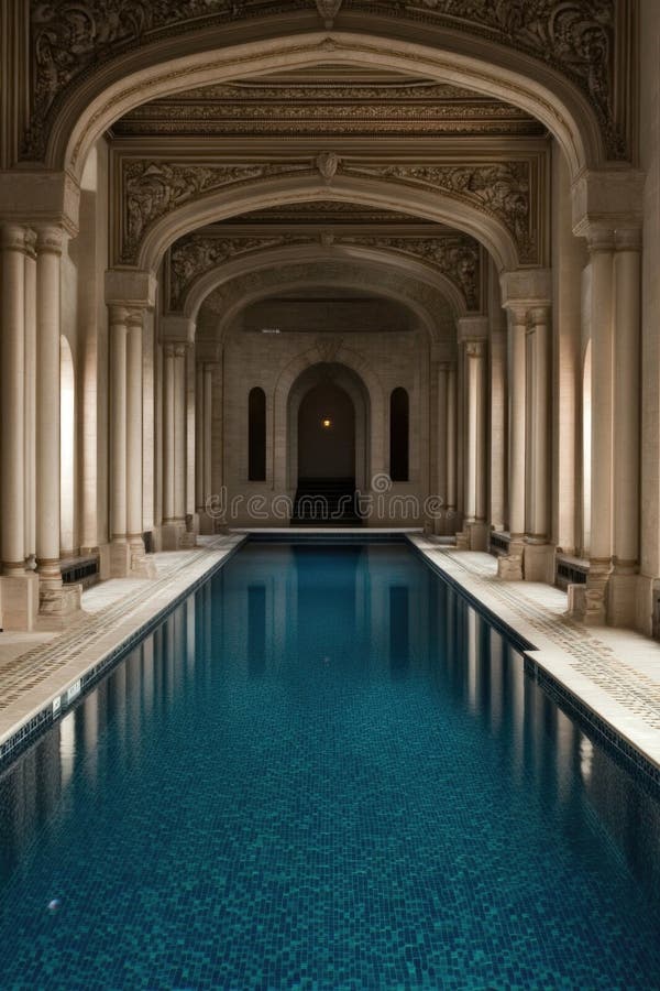 Luxurious Indoor Swimming Pool in Grand Architectural Setting Stock ...