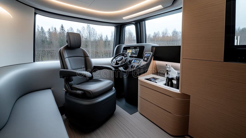 Luxurious Industrial Cabin Features Leather Seating, a Steering Console ...