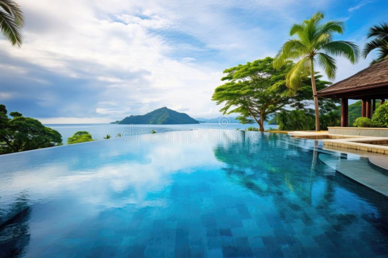 Luxurious Infinity Pool Outside a Tropical Resort Villa Stock Image ...