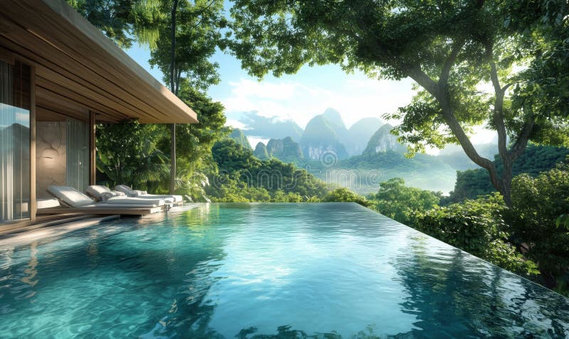 Luxurious Infinity Pool Overlooking Lush Mountains and Tropical ...