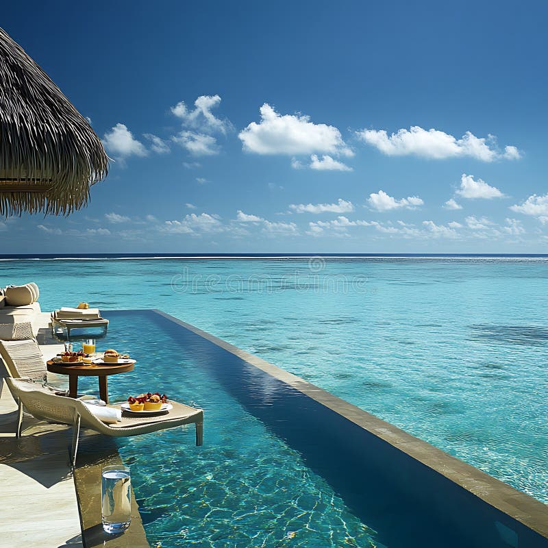 Luxurious Infinity Pool Overlooking the Ocean Stock Illustration ...